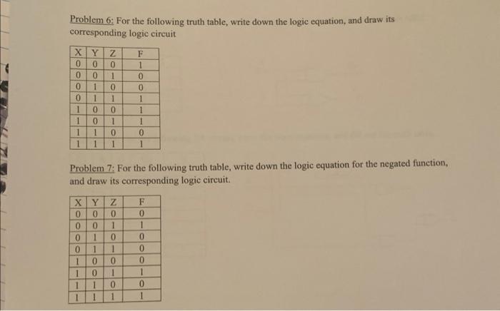 Solved Problem 6: For the following truth table, write down | Chegg.com