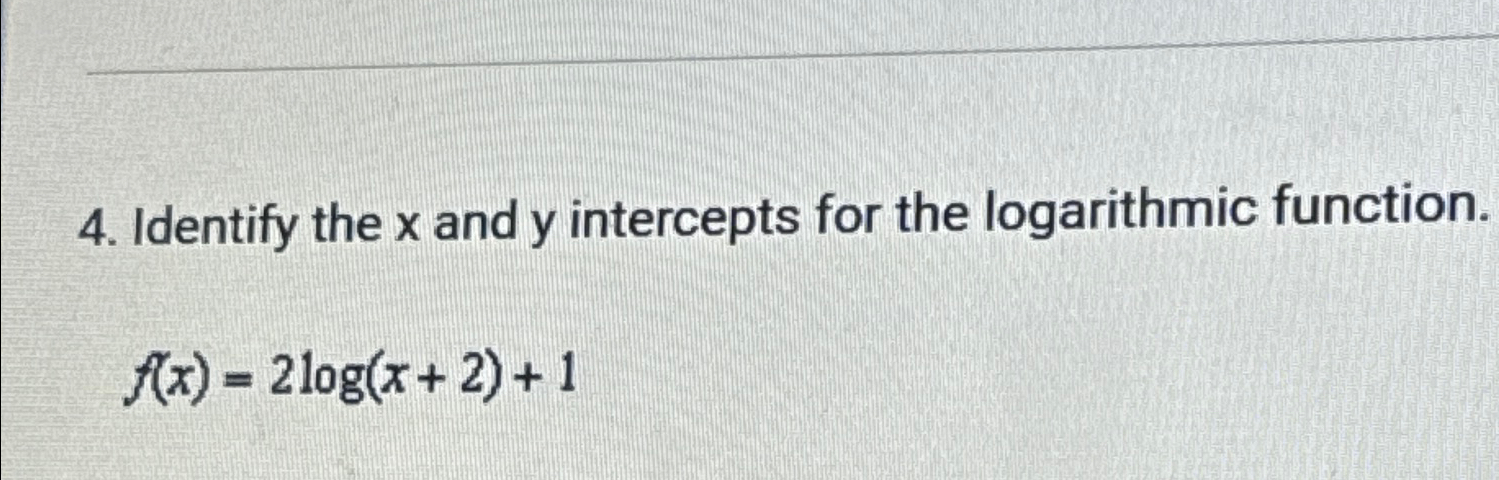 Solved Identify the x ﻿and y ﻿intercepts for the logarithmic | Chegg.com