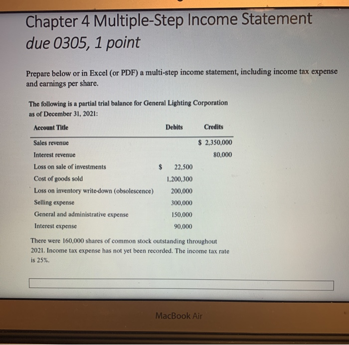 Solved Chapter 4 Multiple-Step Income Statement due 0305, 1 | Chegg.com