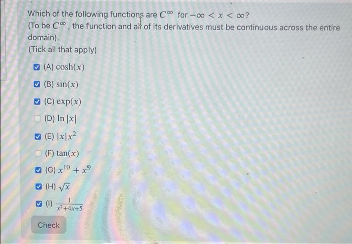 Solved Which of the following functions are C∞ for −∞ | Chegg.com