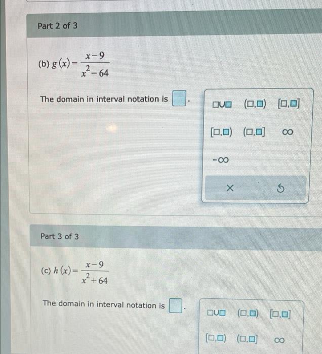 Solved Write the domain in interval notation. (a) f(x) = x-9 | Chegg.com