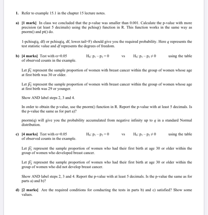 Example 15.1. From "Fundamentals of Biostatistics" by | Chegg.com
