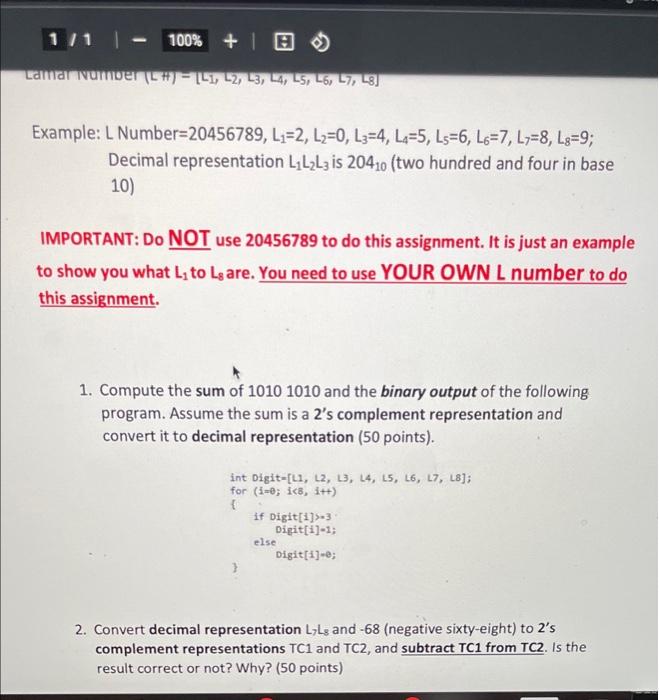 Solved instead use L=20361758. L1=2 L2=0 L3=3 L4=6 L5=1 L6=7 | Chegg.com