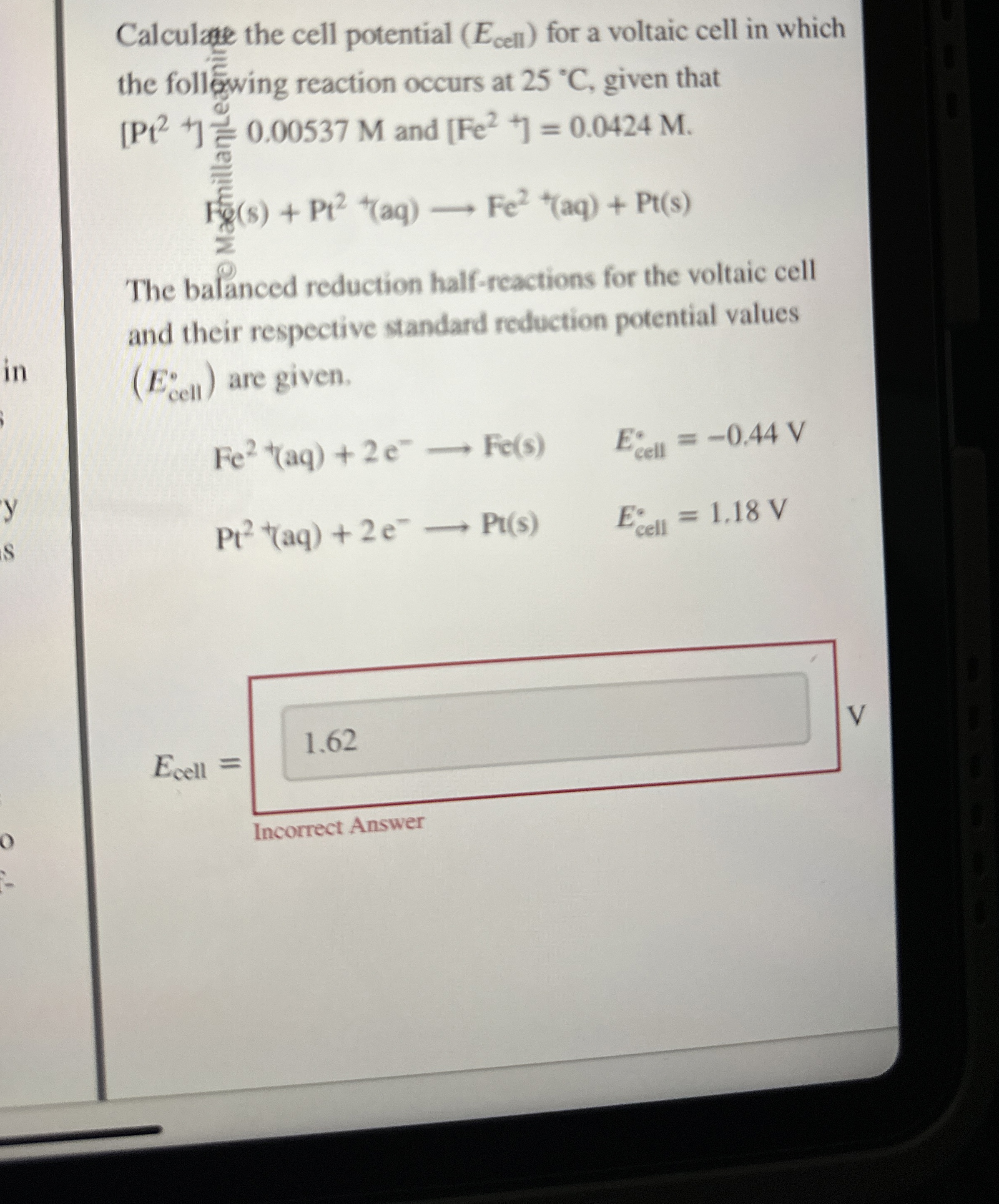 Solved Calculane The Cell Potential Ecell ﻿for A