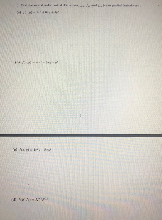Solved 3. Find the second order partial derivatives, f. | Chegg.com