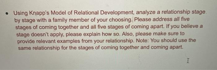 Solved • Using Knapp's Model of Relational Development, | Chegg.com