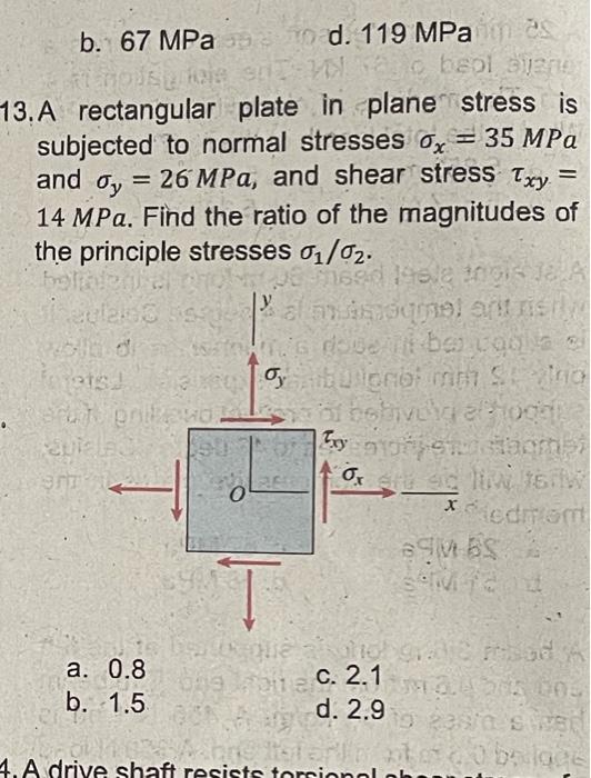 Solved b. 67MPa d. 119MPa 13. A rectangular plate in plane | Chegg.com