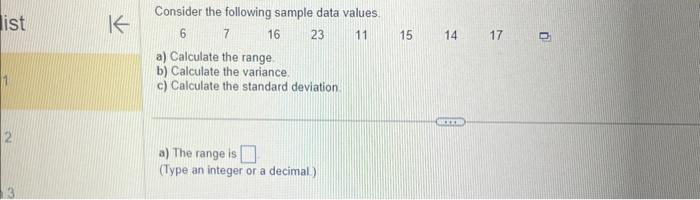 Solved Consider the following sample data values. | Chegg.com
