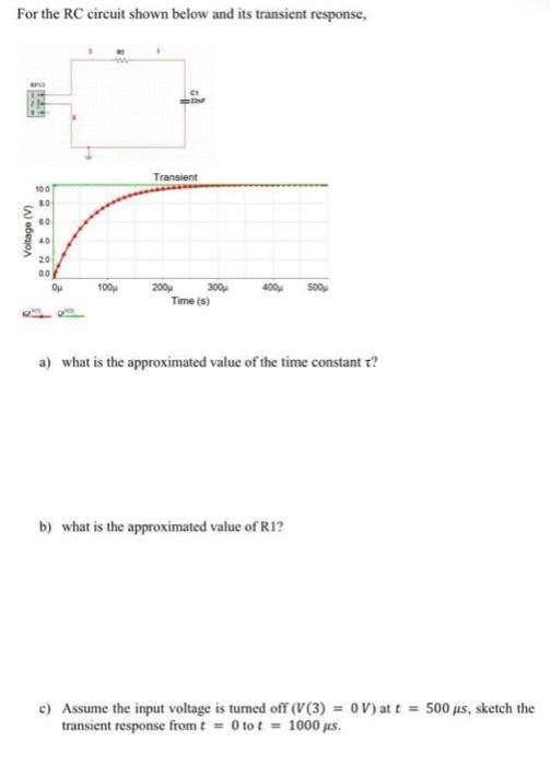 Solved For the RC circuit shown below and its transient | Chegg.com