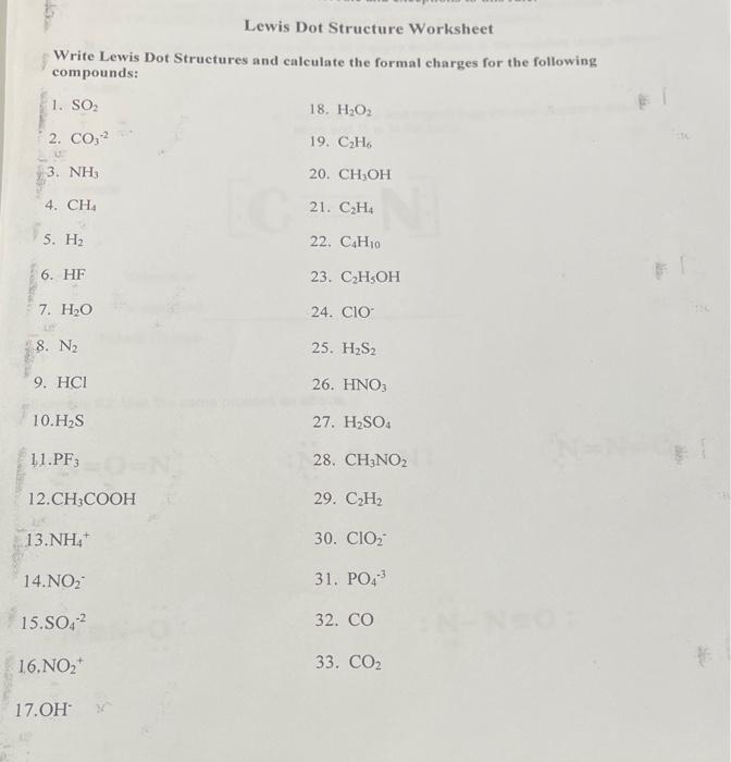 Solved Lewis Dot Structure Worksheet Write Lewis Dot | Chegg.com