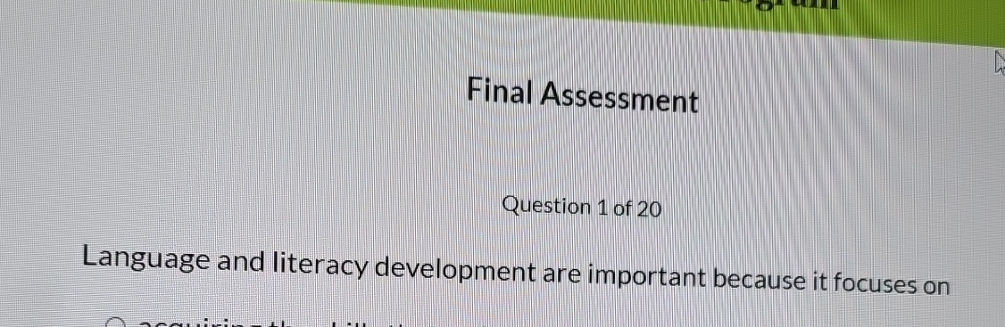 Solved Final AssessmentQuestion 1 ﻿of 20Language and | Chegg.com
