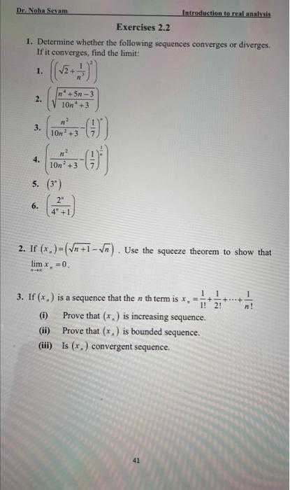 Solved 1. Determine whether the following sequences | Chegg.com
