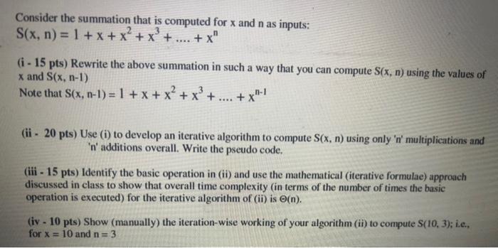 Solved Consider the summation that is computed for x and n | Chegg.com