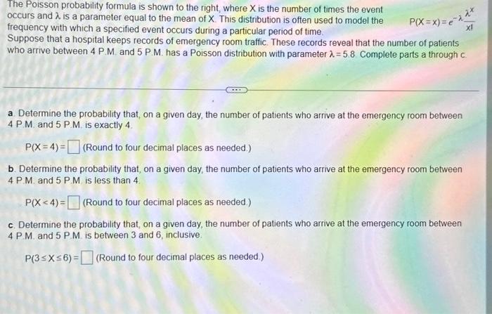 Solved The Poisson probability formula is shown to the | Chegg.com