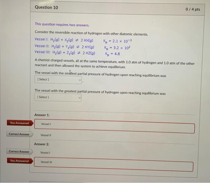 Solved Vessel I: H2(g)+X2(g) =2HX(g)KD=2.1×10−3 Vessel II: | Chegg.com