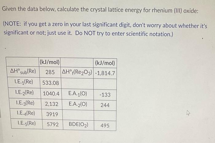 Solved Given the data below, calculate the crystal lattice | Chegg.com