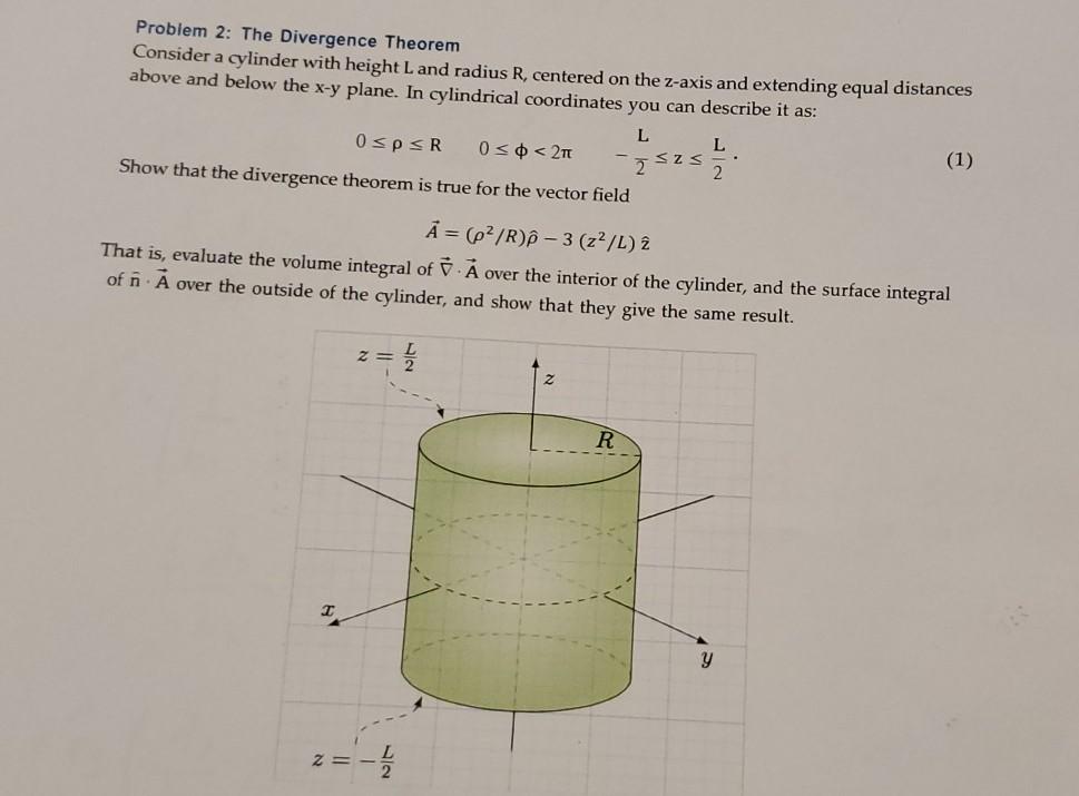 Solved Problem 2: The Divergence Theorem Consider a cylinder | Chegg.com