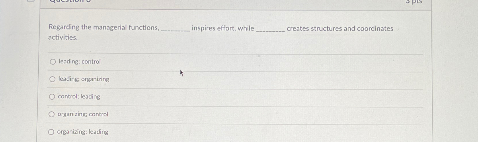 Solved Regarding the managerial functions, inspires effort, | Chegg.com