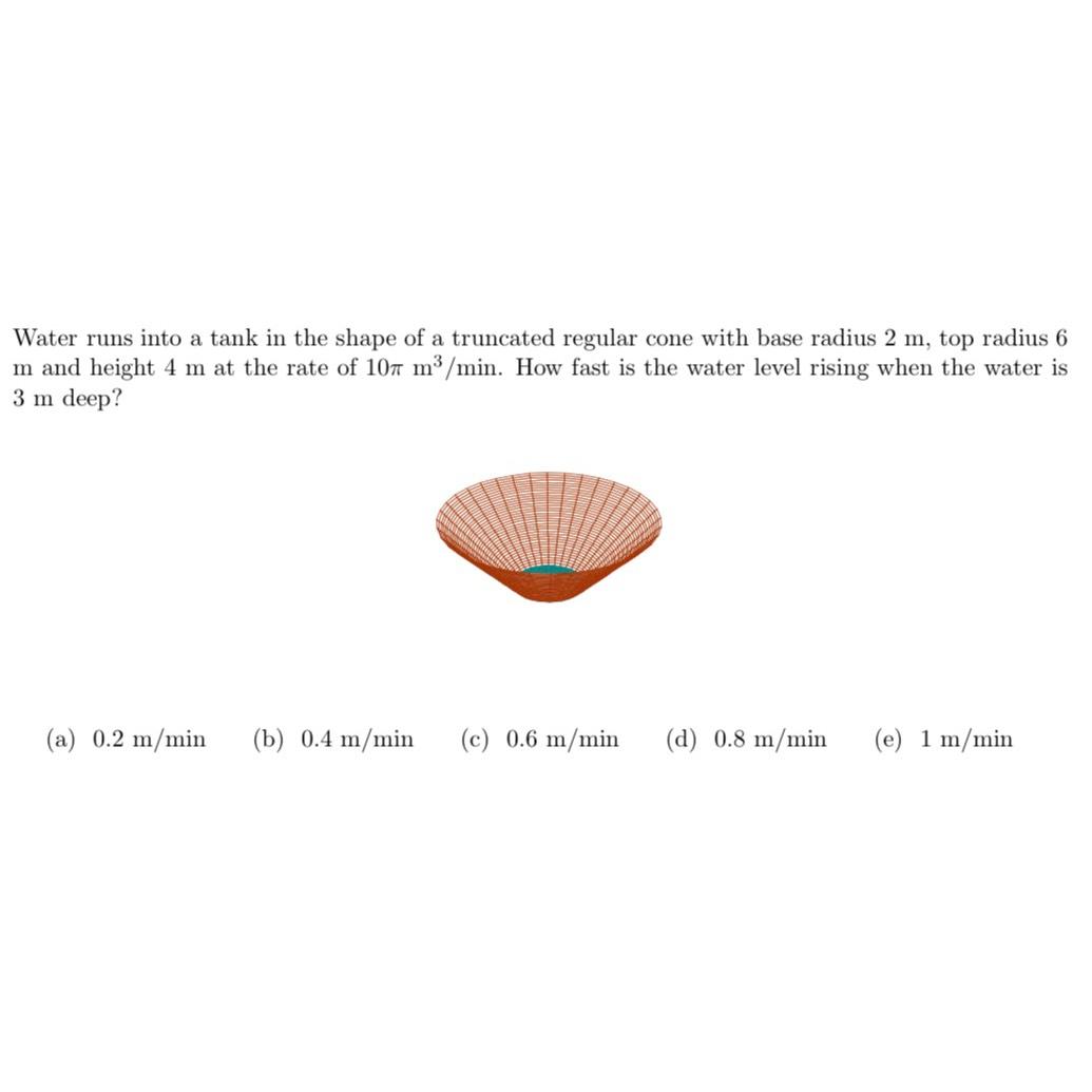 Solved Water runs into a tank in the shape of a truncated | Chegg.com