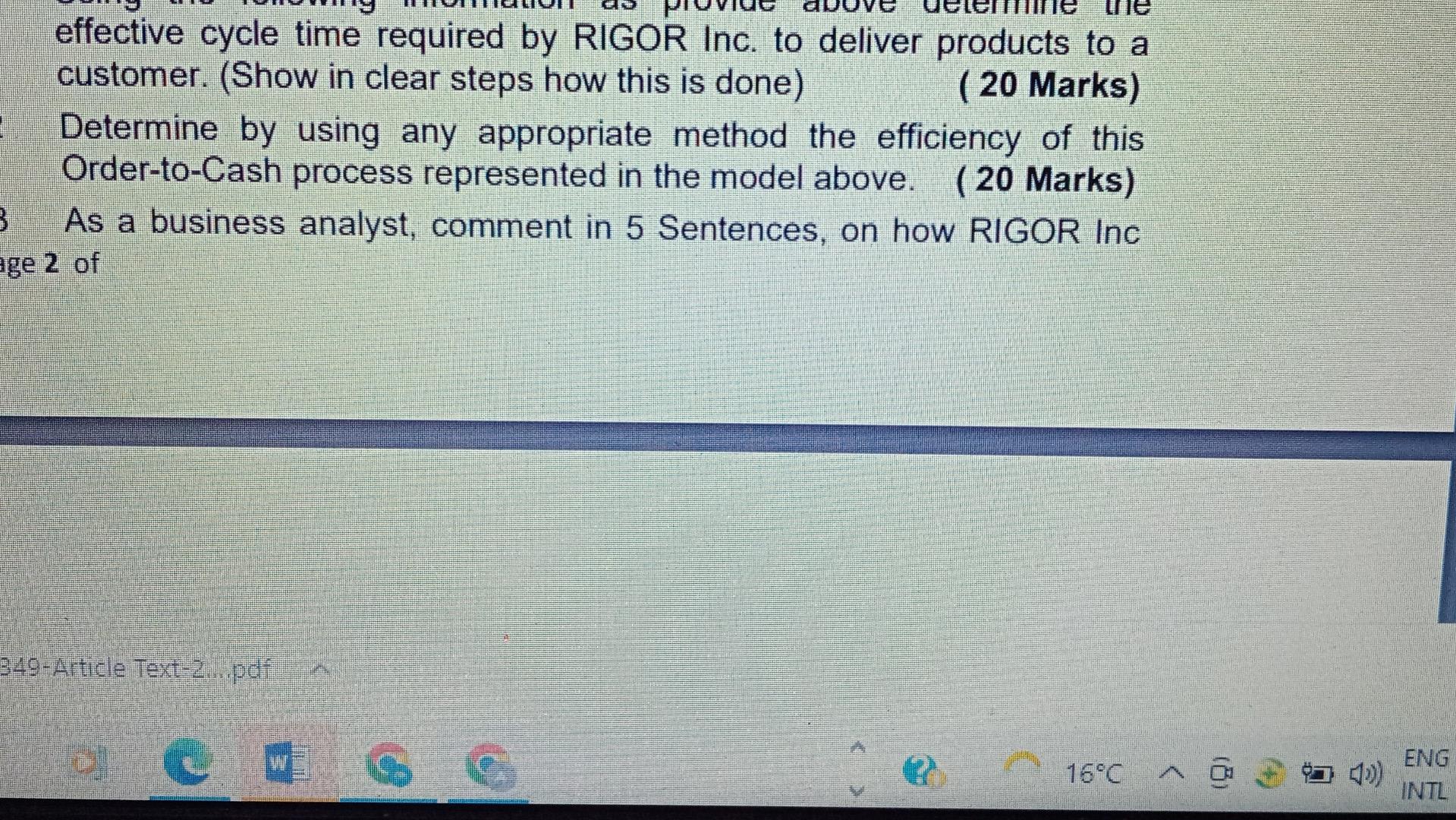 effective cycle time required by RIGOR Inc. to | Chegg.com