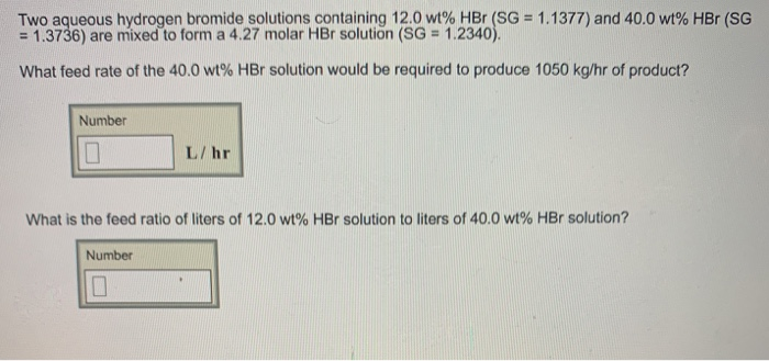 Solved Two aqueous hydrogen bromide solutions containing | Chegg.com