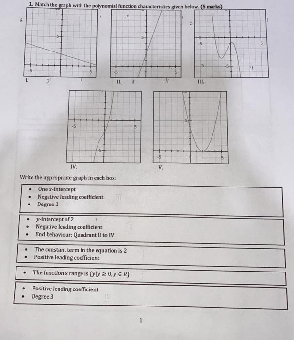Solved 1. Match the graph with the polynomial function | Chegg.com