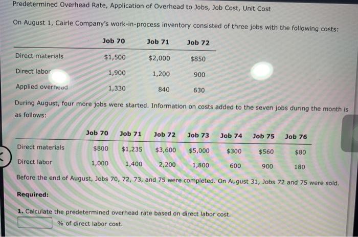Solved Predetermined Overhead Rate, Application of Overhead | Chegg.com