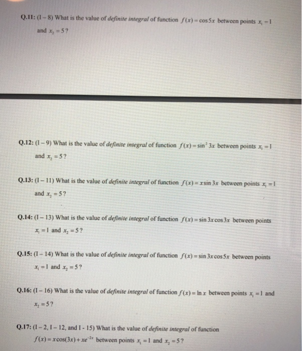 Solved Find numerical values for definite integrals in | Chegg.com