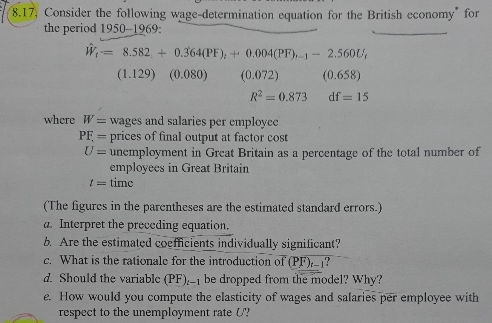 Solved 8.17. ﻿Consider the following wage-determination | Chegg.com