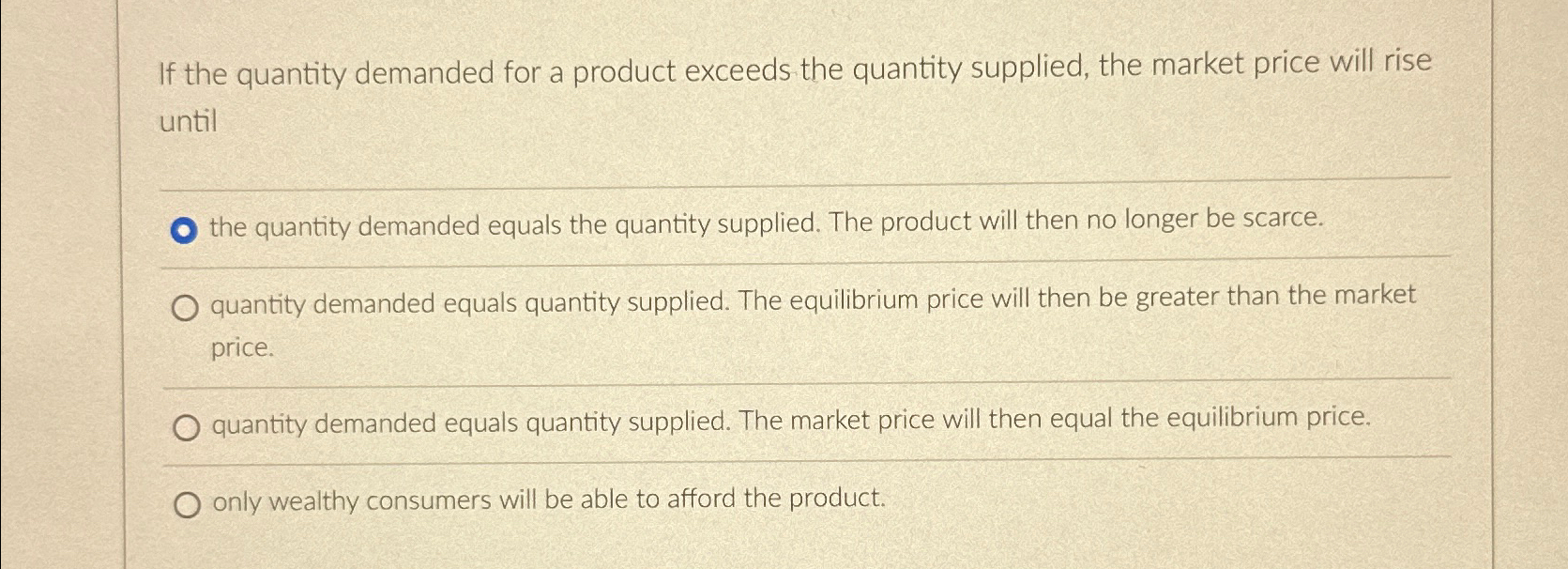 Solved If the quantity demanded for a product exceeds the | Chegg.com