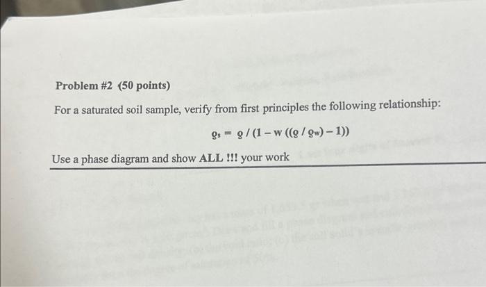 Solved Problem \#2 (50 points) For a saturated soil sample, | Chegg.com