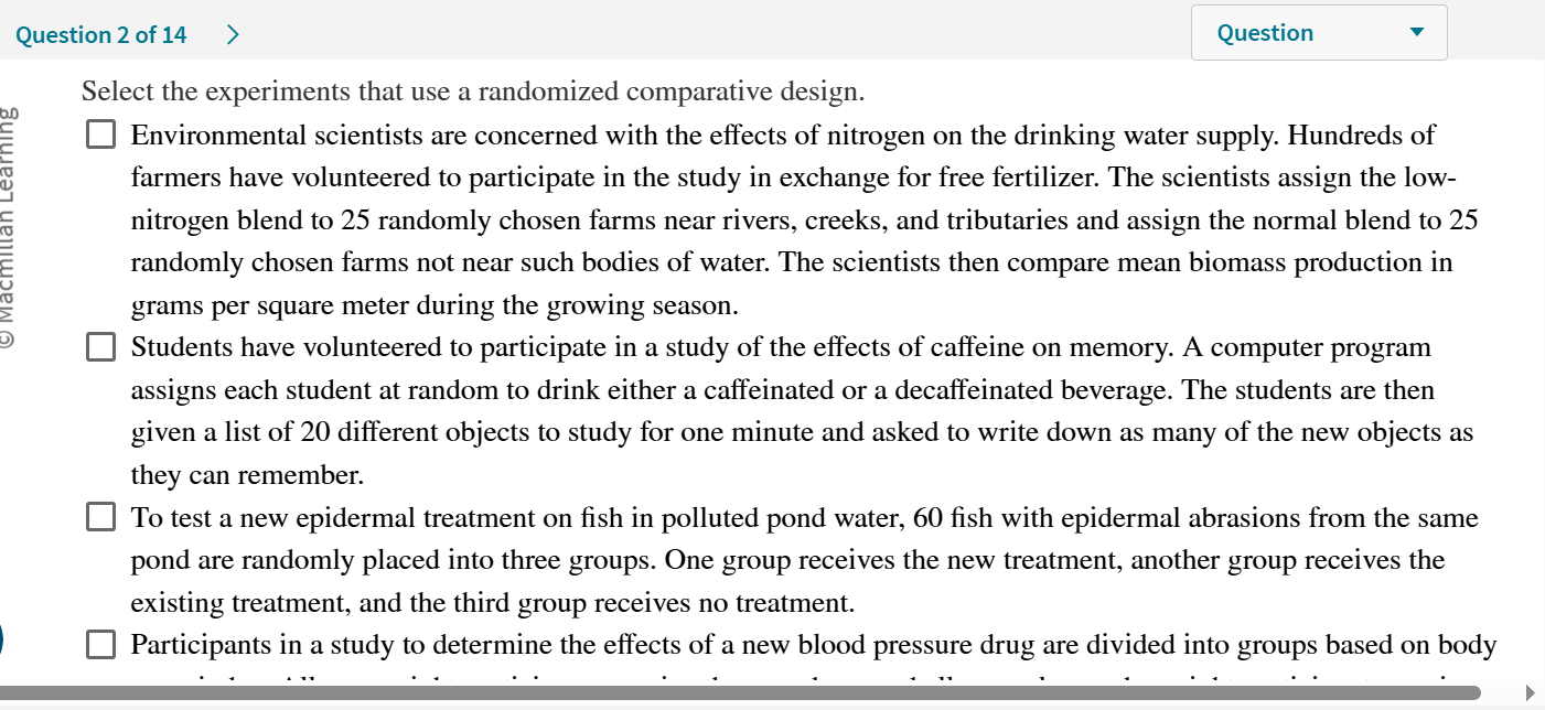Solved Select the experiments that use a randomized | Chegg.com