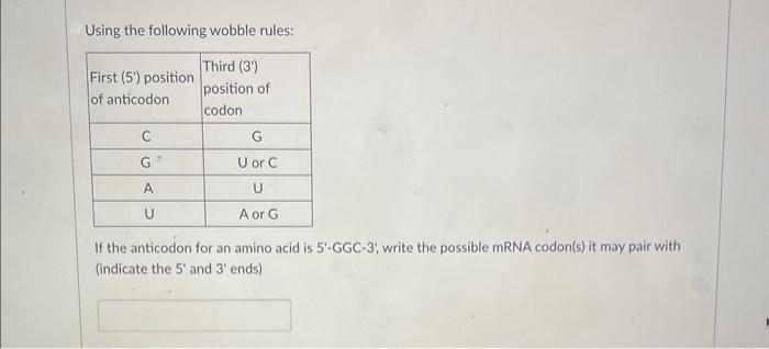 Solved Using The Following Wobble Rules If The Anticodon