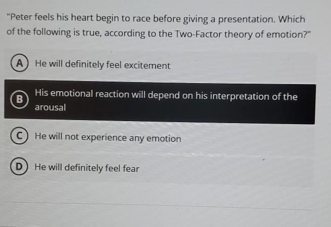 Solved "Peter feels his heart begin to race before giving a | Chegg.com