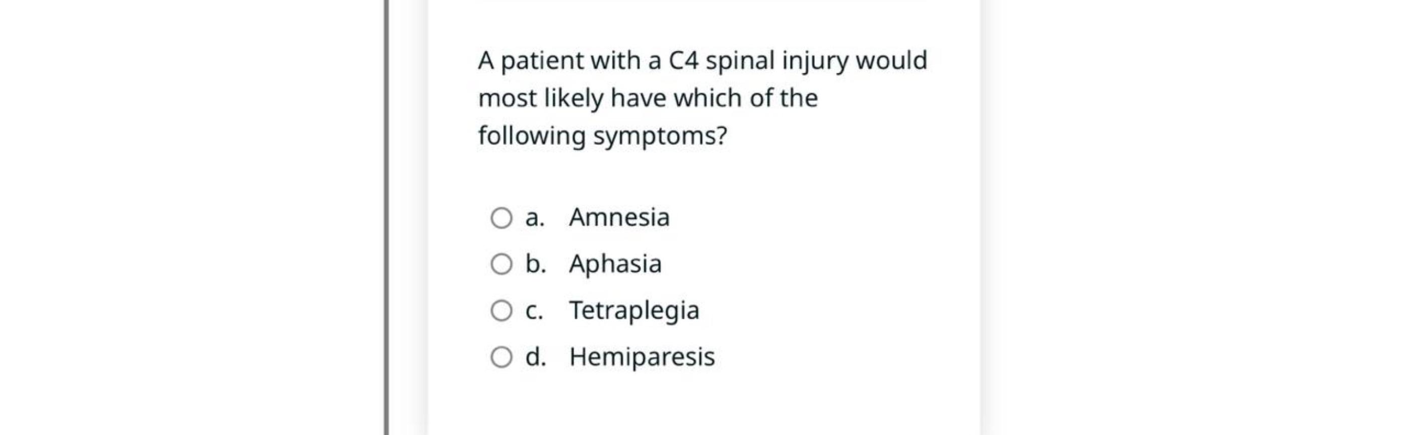 Solved A patient with a C4 ﻿spinal injury would most likely | Chegg.com