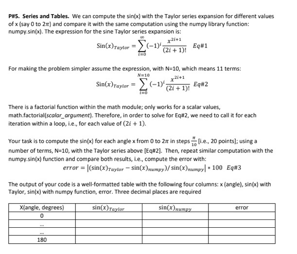 Solved P#5. Series and Tables. We can compute the sin(x) | Chegg.com