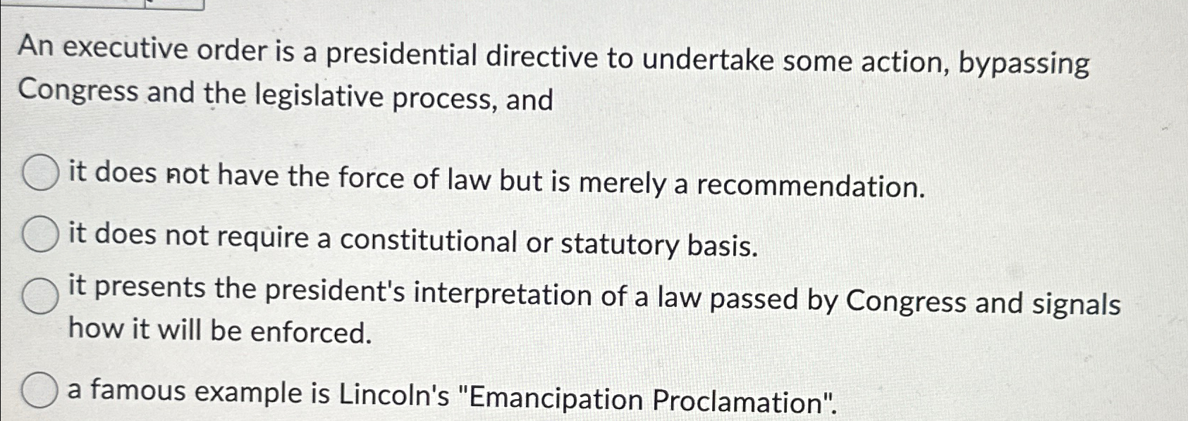 Solved An executive order is a presidential directive to | Chegg.com