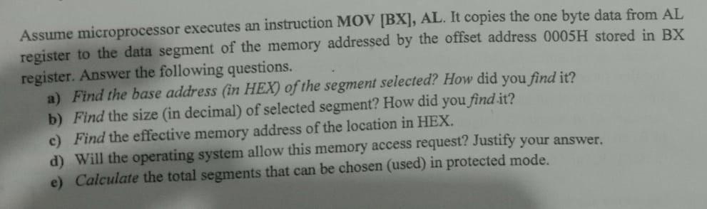 Solved Assume microprocessor executes an instruction MOV | Chegg.com