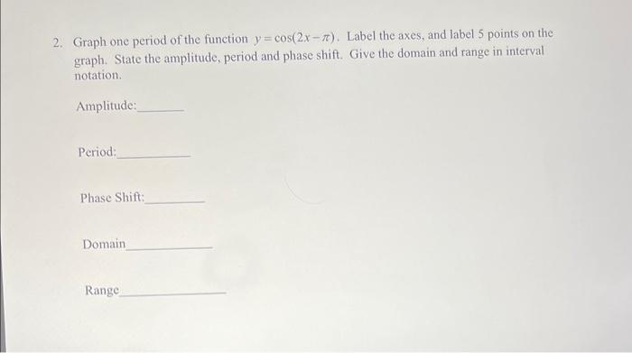 Solved 2. Graph one period of the function y=cos(2x−π). | Chegg.com