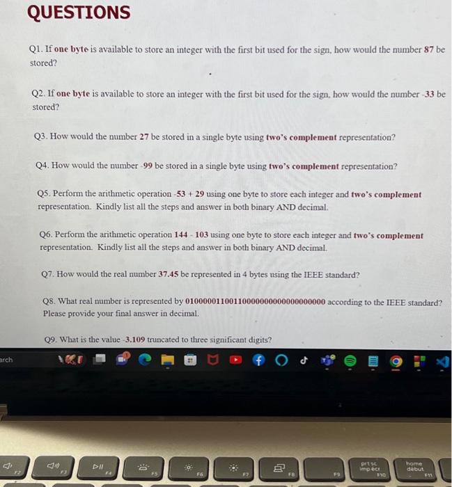 Solved Q1. If one byte is available to store an integer with | Chegg.com