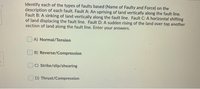 Solved Identify each of the types of faults based (Name of | Chegg.com