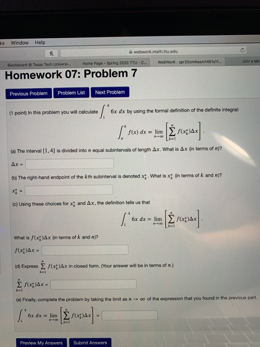 Solved s Window Help ebwork.math.ttu.edu Blackboard Texas | Chegg.com