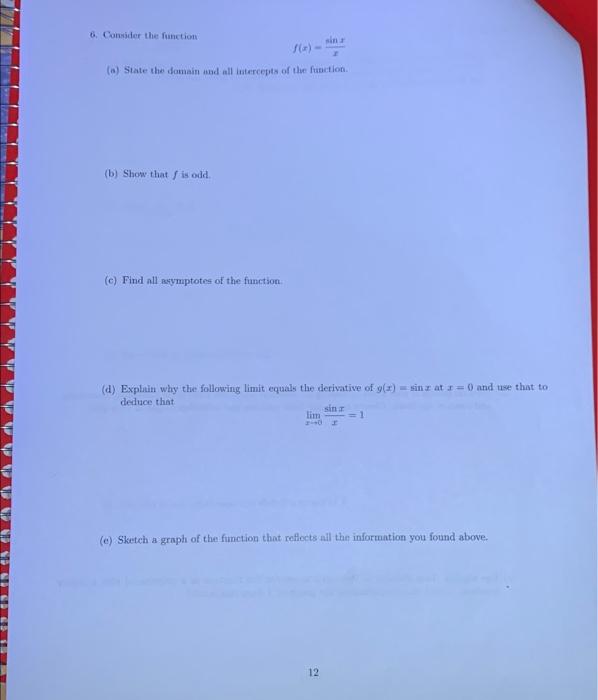 Solved 6 Consider The Functiont F X Xsinx A State The