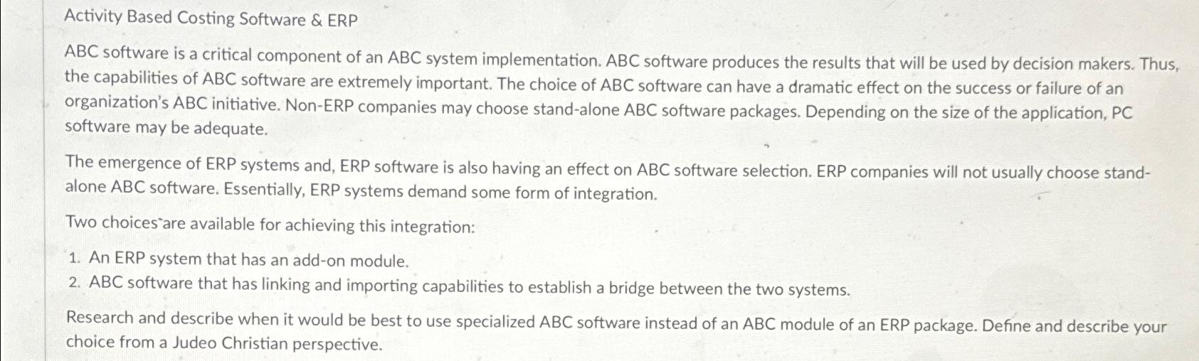 Solved Activity Based Costing Software & ERPABC software is | Chegg.com