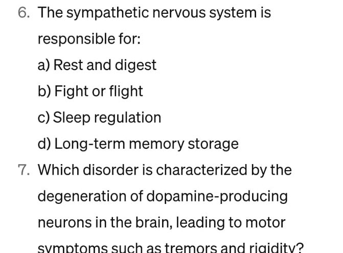 Solved The sympathetic nervous system is responsible for:a) | Chegg.com