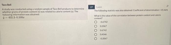 Solved Taco Bell A study was conducted using a random sample | Chegg.com