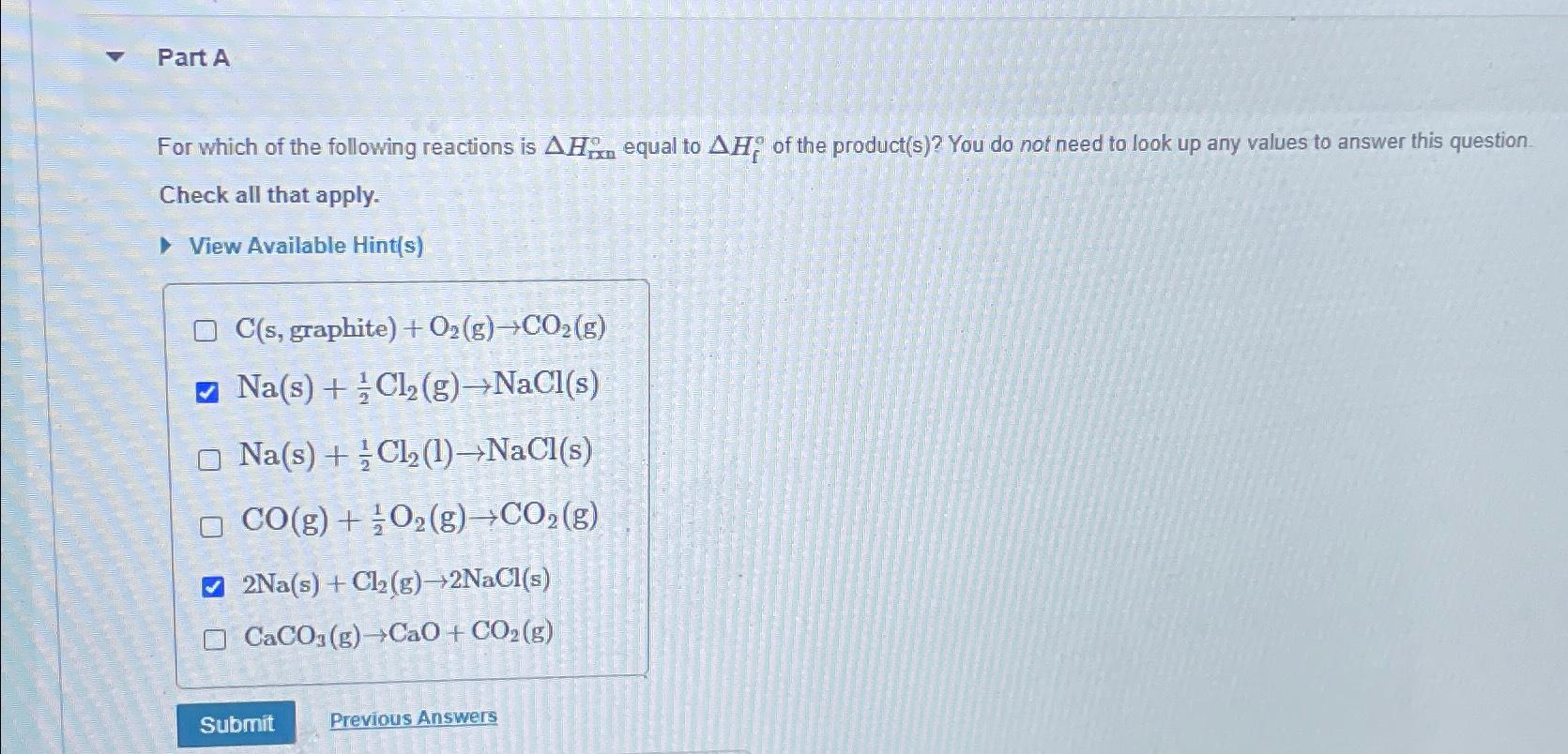 Solved Part AFor which of the following reactions is ΔHrxn° | Chegg.com