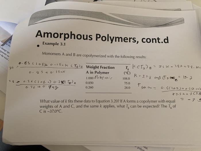 Solved Amorphous Polymers, cont.d sis Example 3.1 1 change | Chegg.com