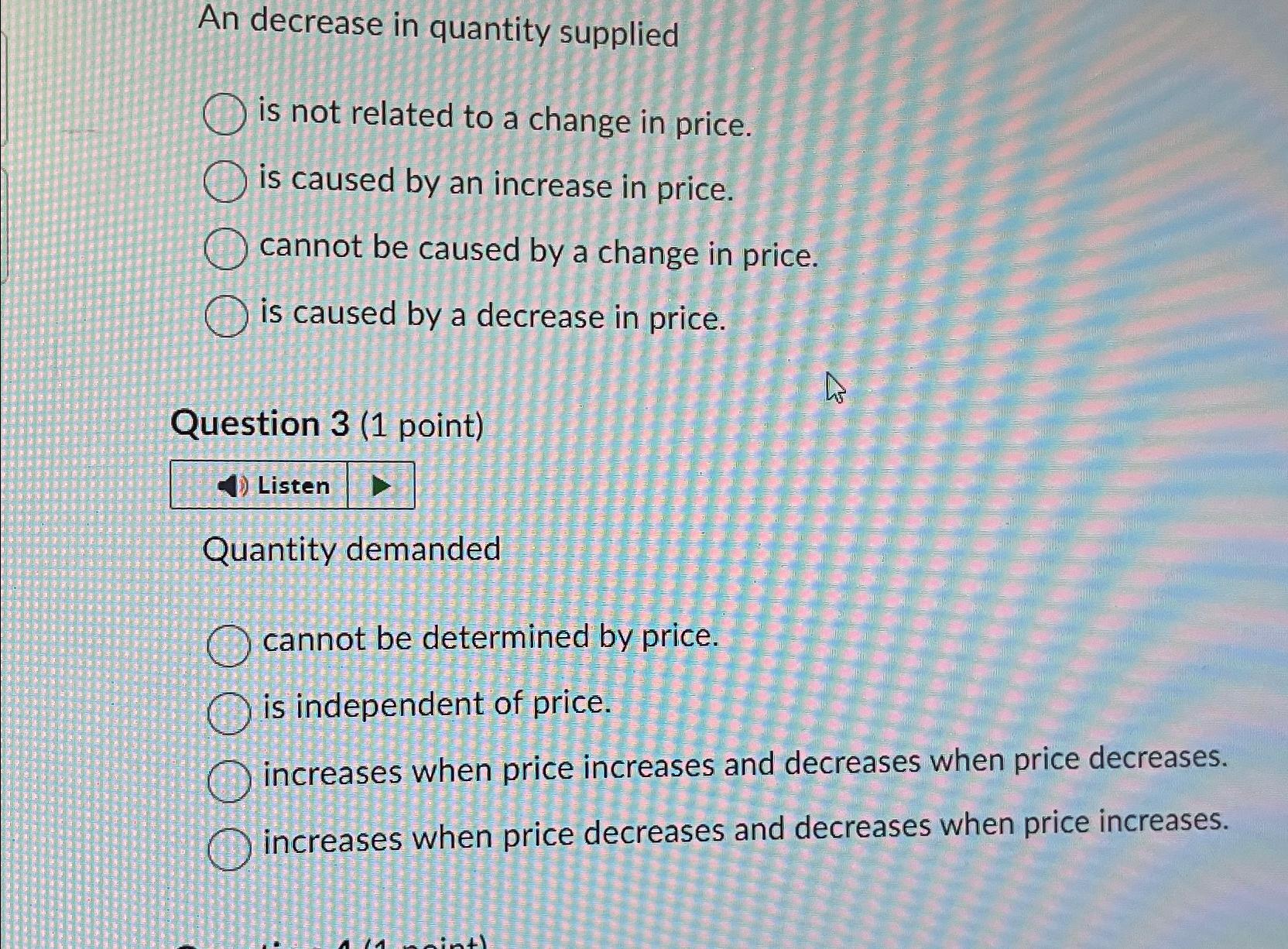 Solved An decrease in quantity suppliedis not related to a | Chegg.com
