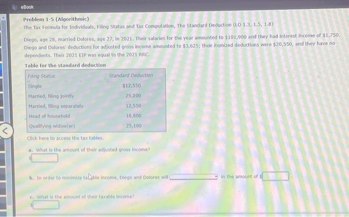 Solved Problem 1-5 (Algorithmic) The Tax Formula for | Chegg.com